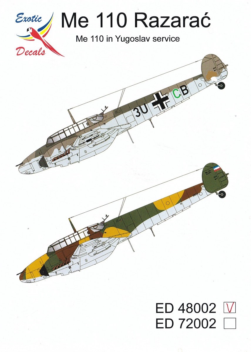 Me 110 Razarac in Yugoslav service 1:48 von Ecotic Decals # ED 48002
